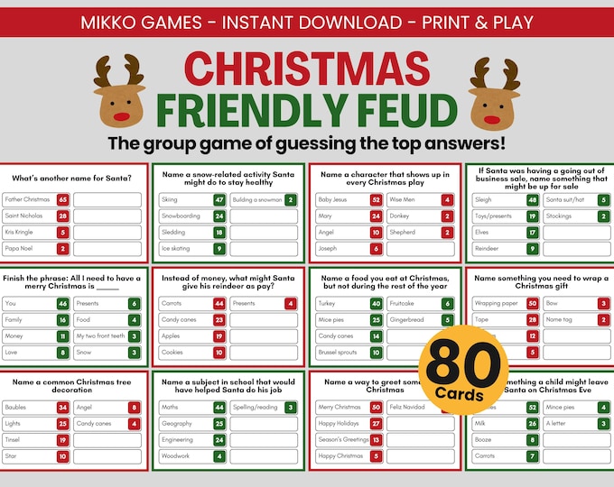 Christmas Friendly Feud: Printable Large Group Party Game for Kids ...