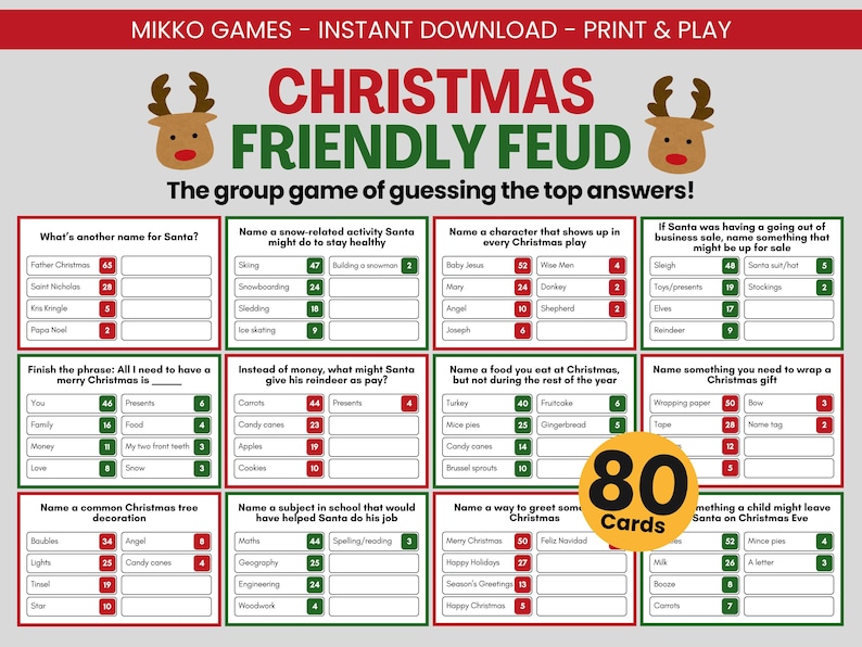 Christmas Friendly Feud: Printable Large Group Party Game for Kids ...