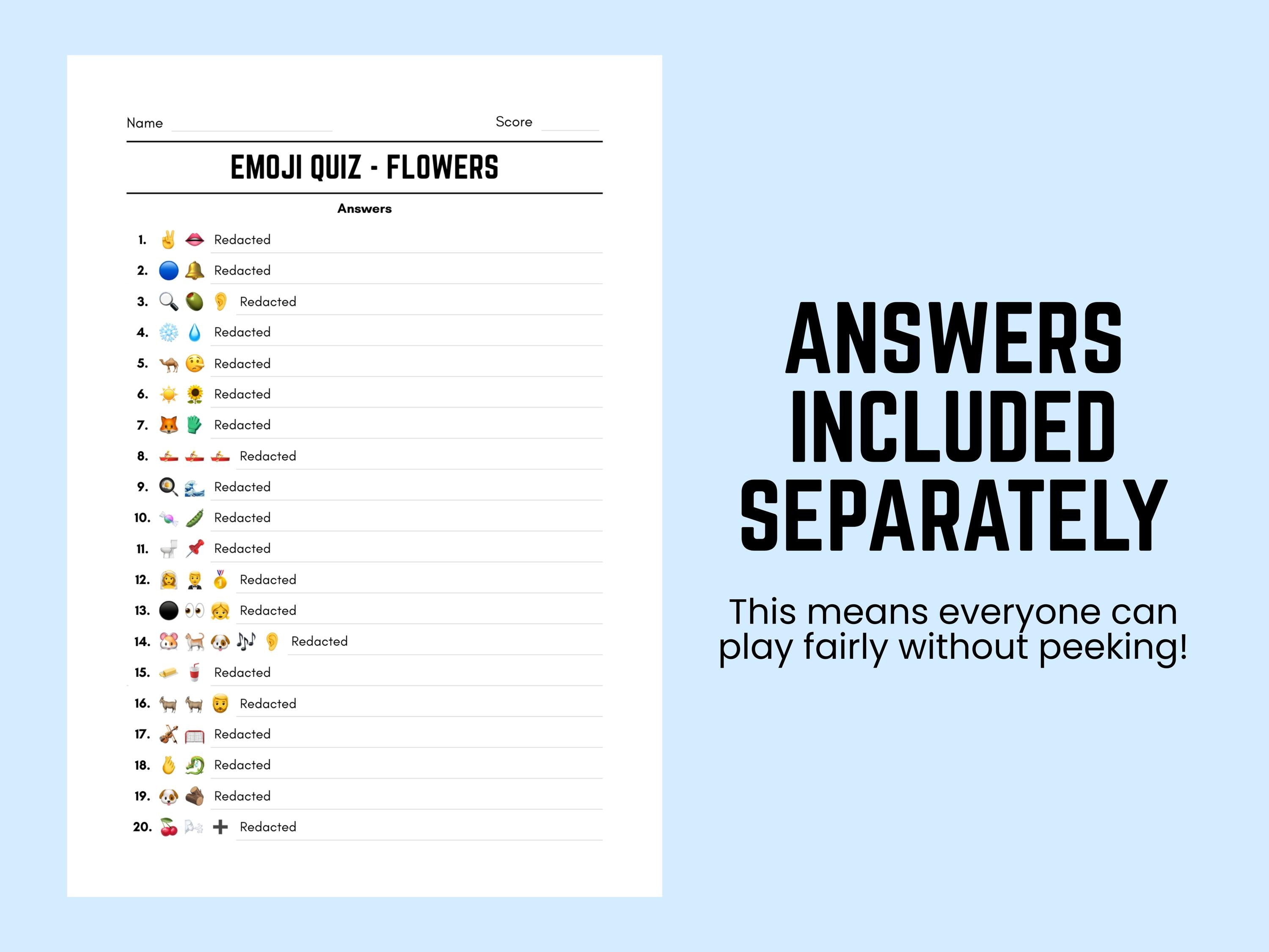 Printable Flowers Emoji Quiz With Answers: Emoji Pictionary Sheets ...