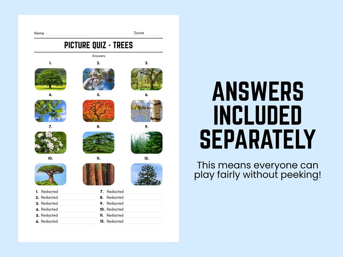 Printable Trees Picture Quiz With Answers: Picture Round Quiz Sheets ...