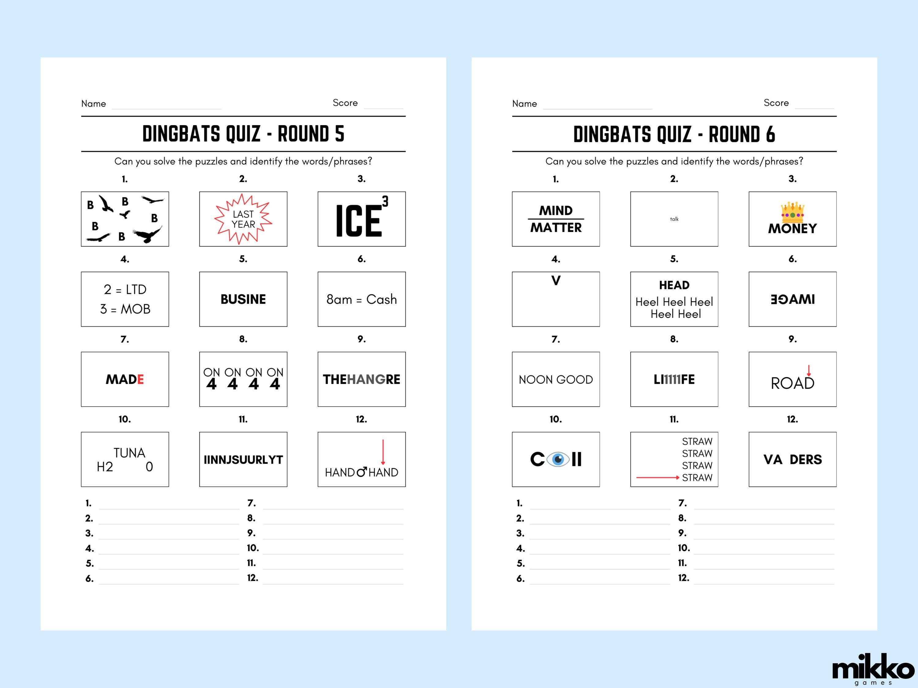 Printable Dingbats Picture Quiz Bundle - 12 Quizzes in 1 | Downloadable ...