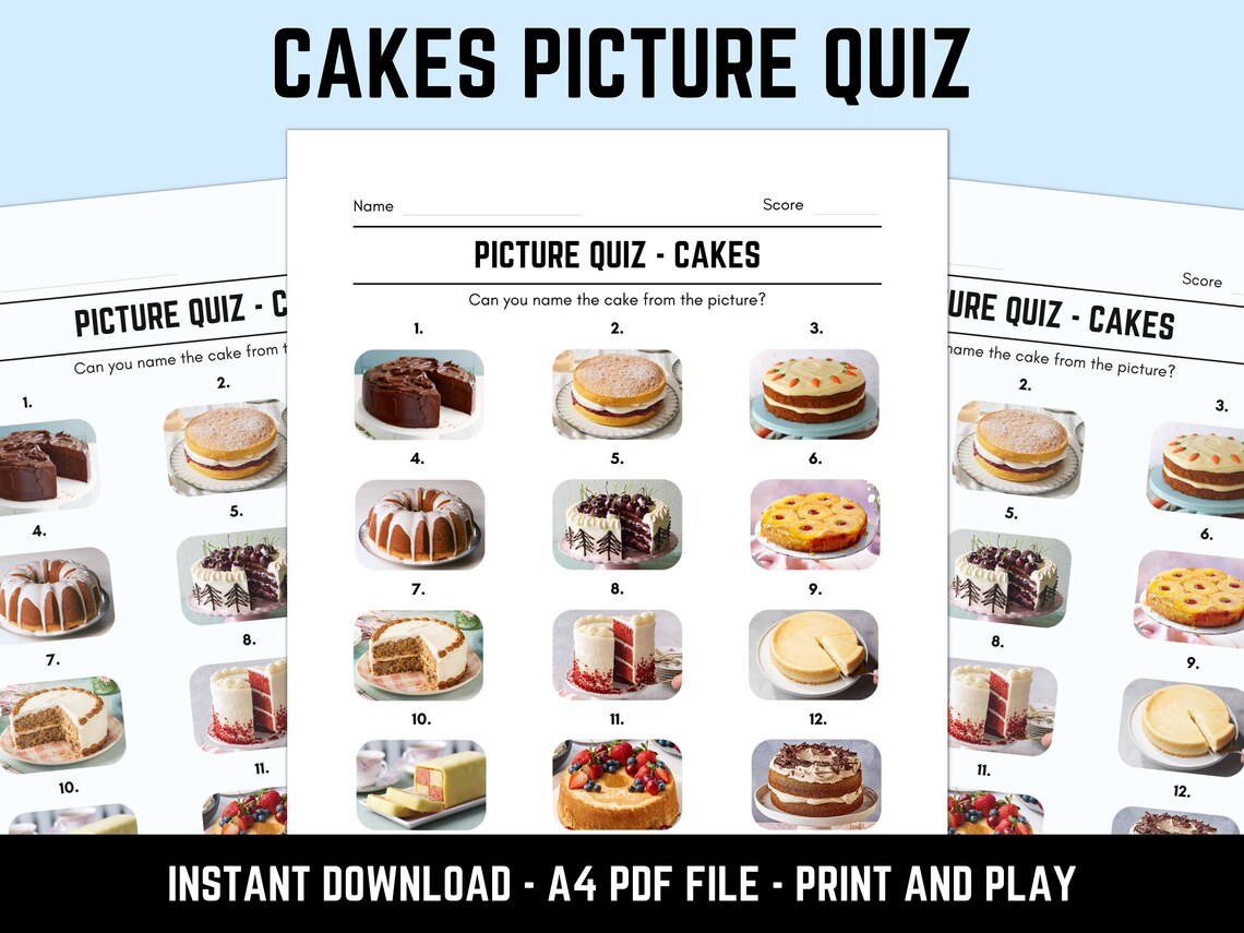 Printable Cakes Picture Quiz With Answers - Etsy