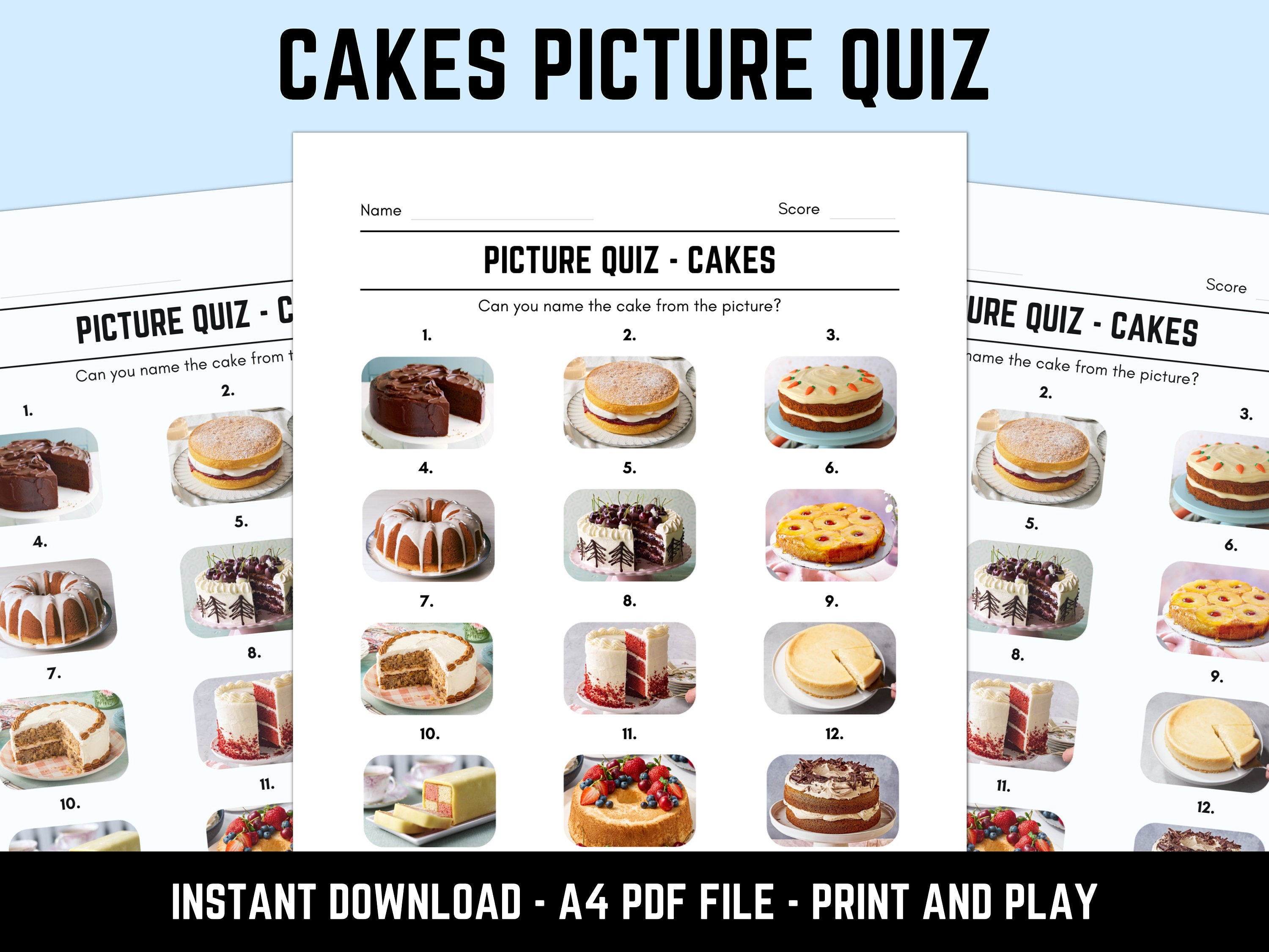 Printable Cakes Picture Quiz With Answers - Etsy