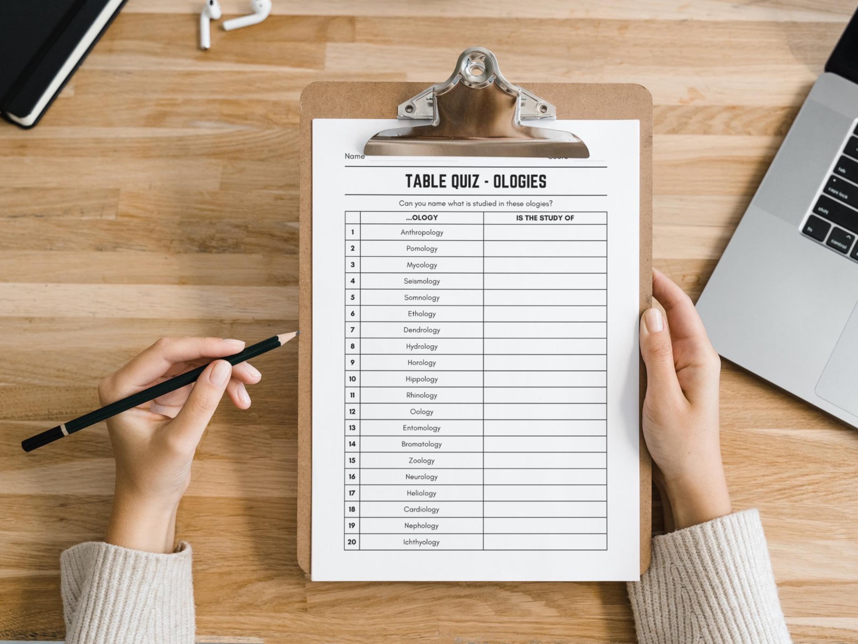 Printable Ologies Table Quiz With Answers: Downloadable Pub Quiz Sheets ...