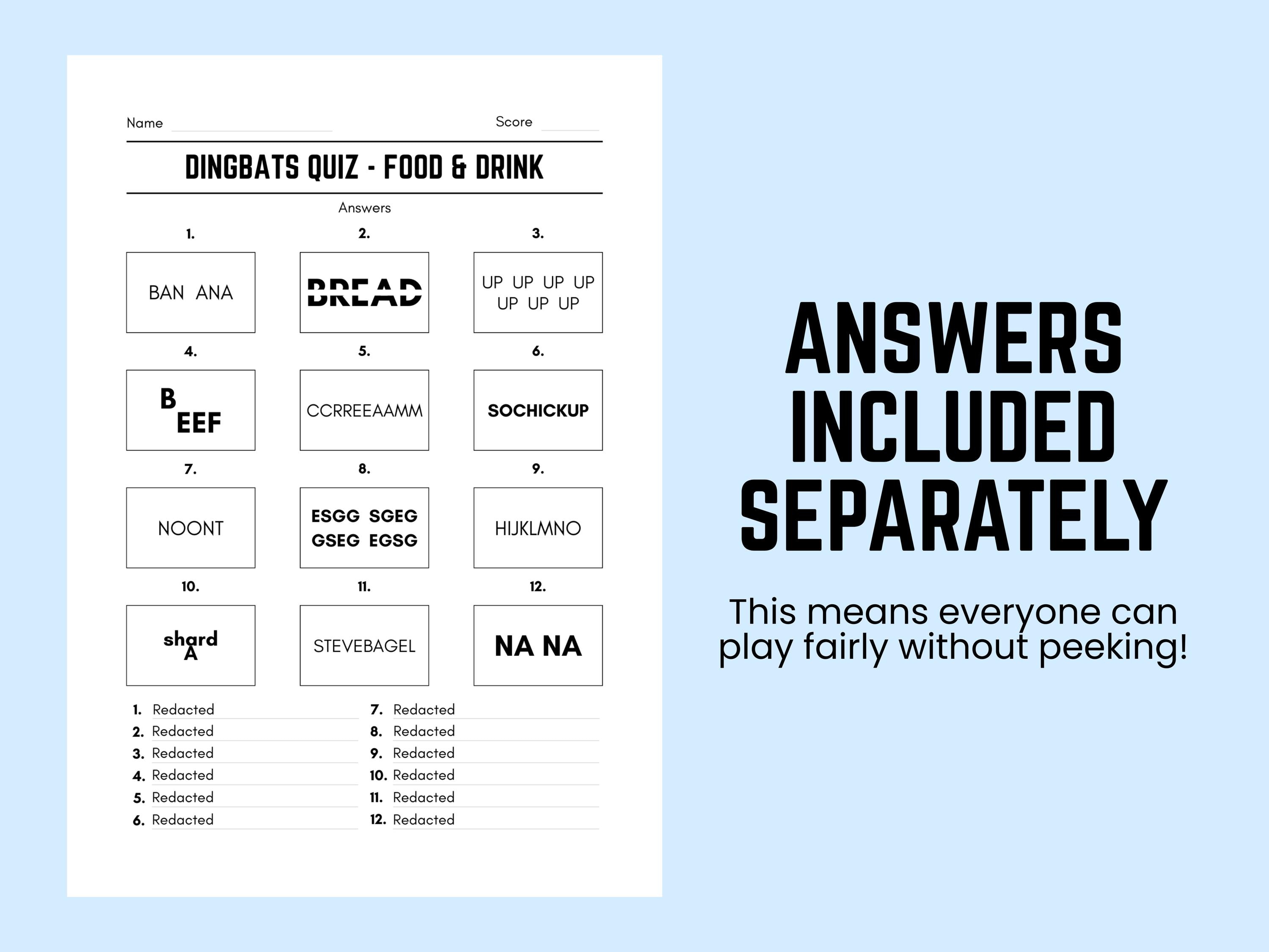 Printable Food and Drink Dingbats Picture Quiz With Answers ...
