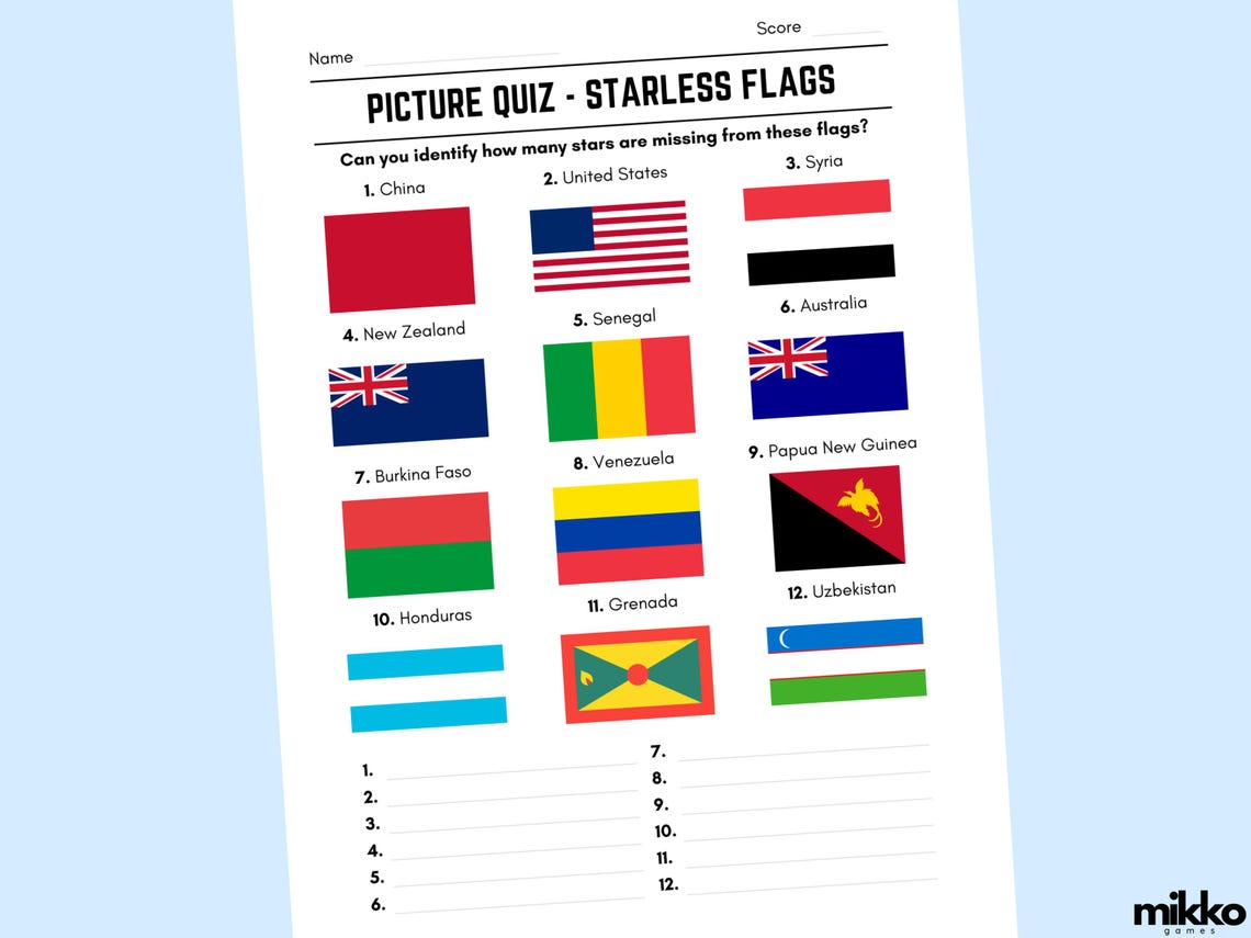 Printable Starless Flags Picture Quiz With Answers Picture Round Quiz ...