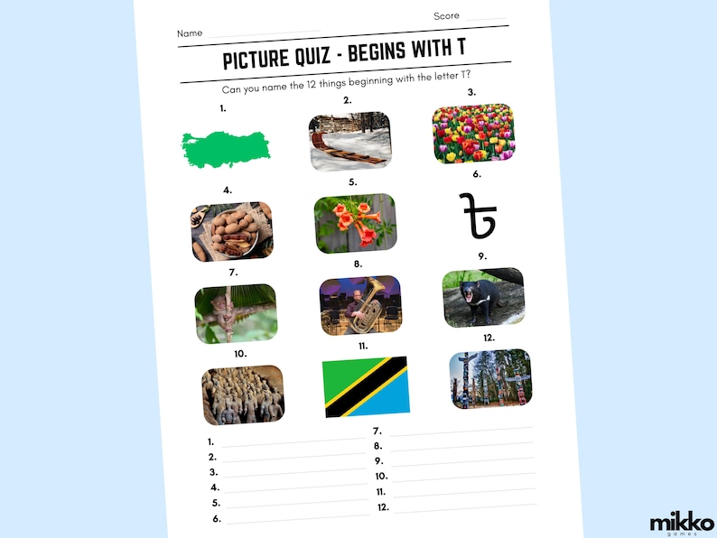 Printable Begins With T Picture Quiz With Answers Can You Guess the 12 ...