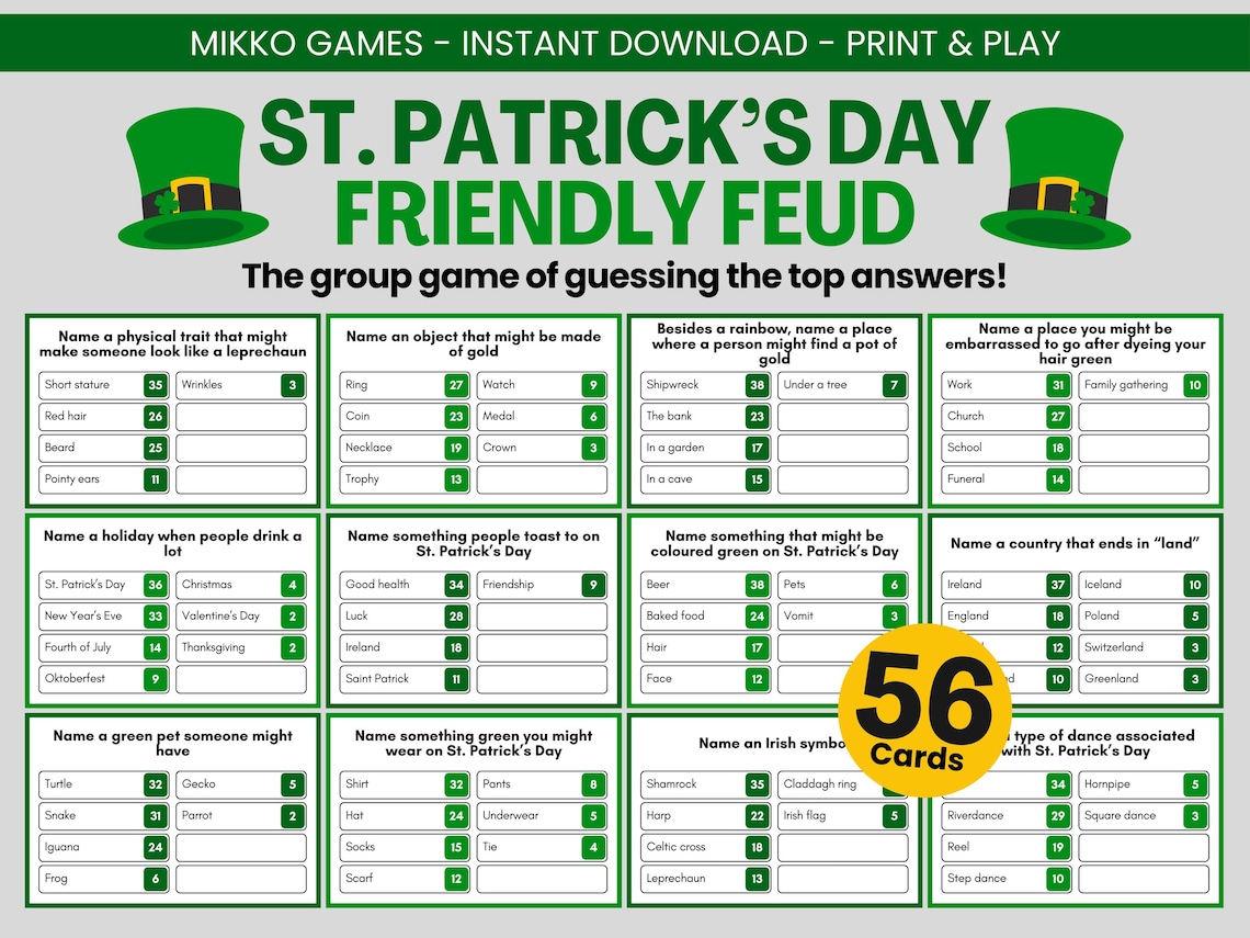 St. Patrick’s Day Friendly Feud: Printable Large Group Party Game for ...