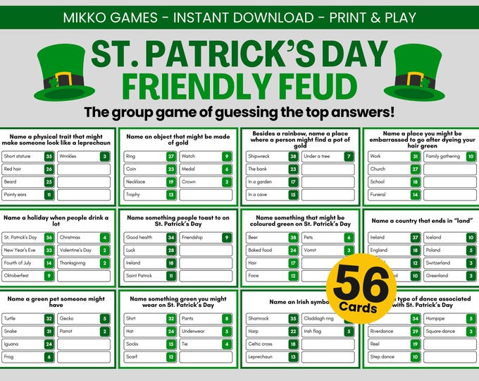 St. Patrick’s Day Friendly Feud – Printable Party Game | Downloadable ...
