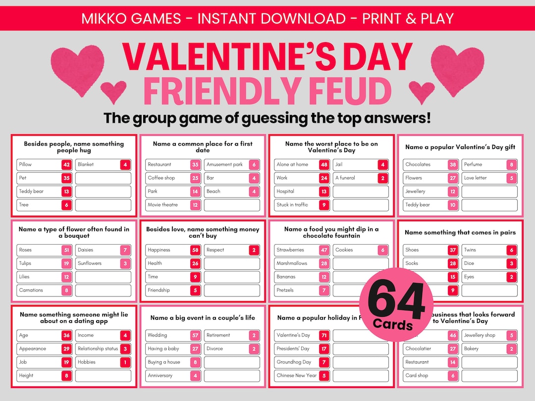 Valentine’s Day Friendly Feud – Printable Party Game | Downloadable ...