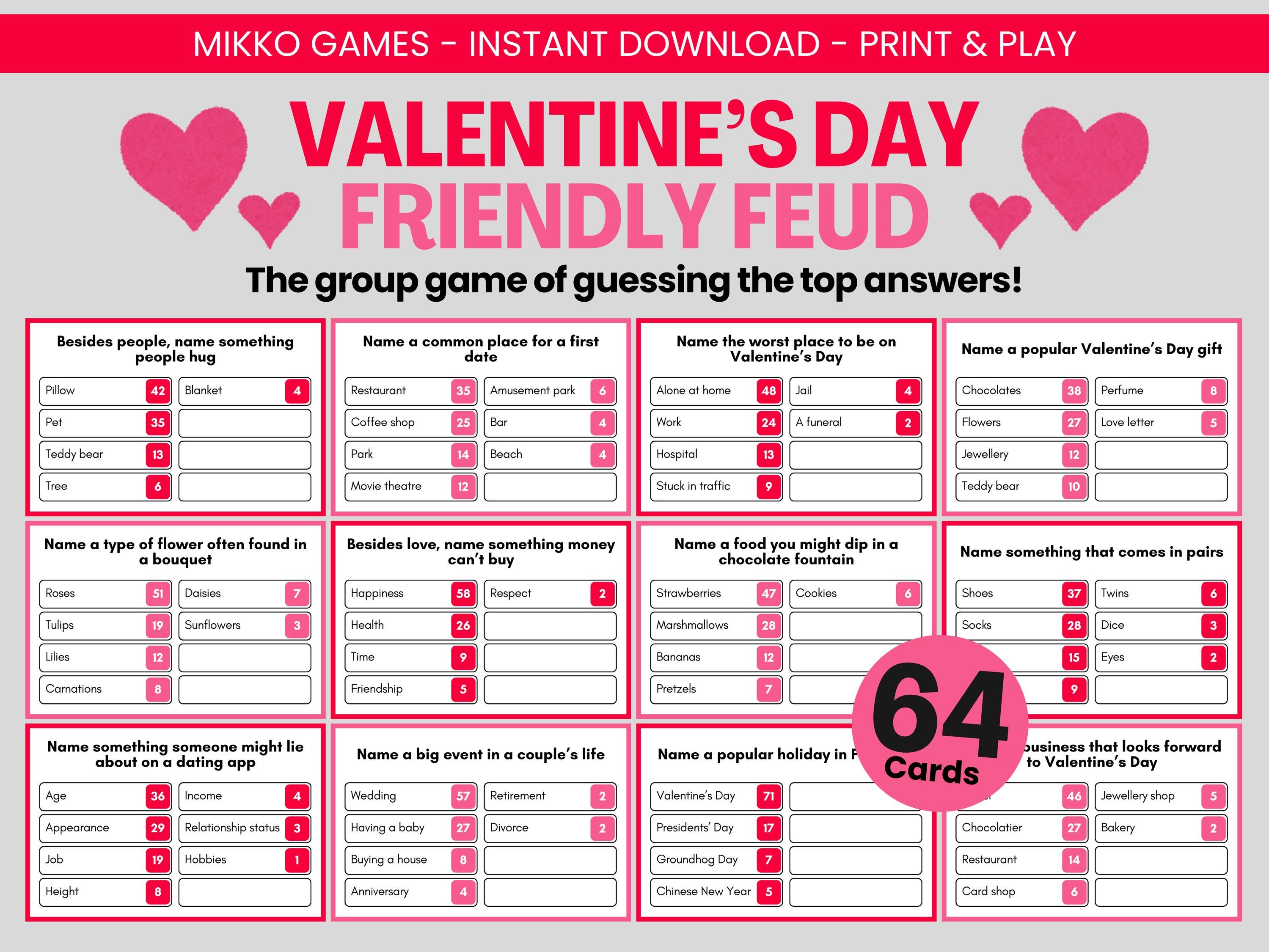 Valentine’s Day Friendly Feud – Printable Party Game | Downloadable ...