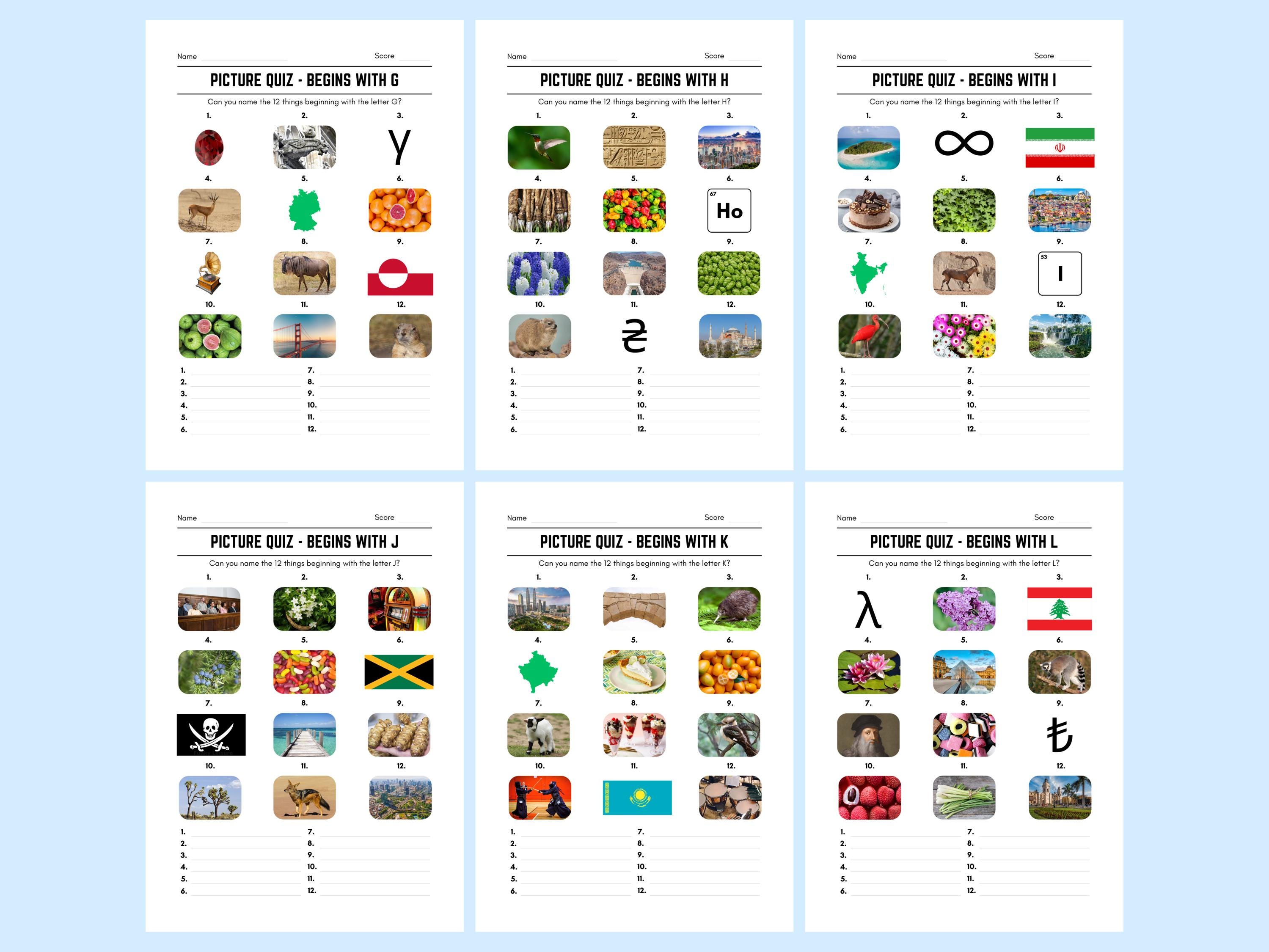 Printable Letters A-Z Picture Quiz Bundle – 26 Quizzes in 1 | Picture ...