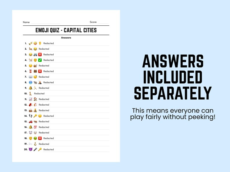 Printable Capital Cities Emoji Quiz With Answers: Emoji Pictionary ...