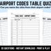 Printable Airport Codes Table Quiz With Answers Downloadable Pub Quiz ...