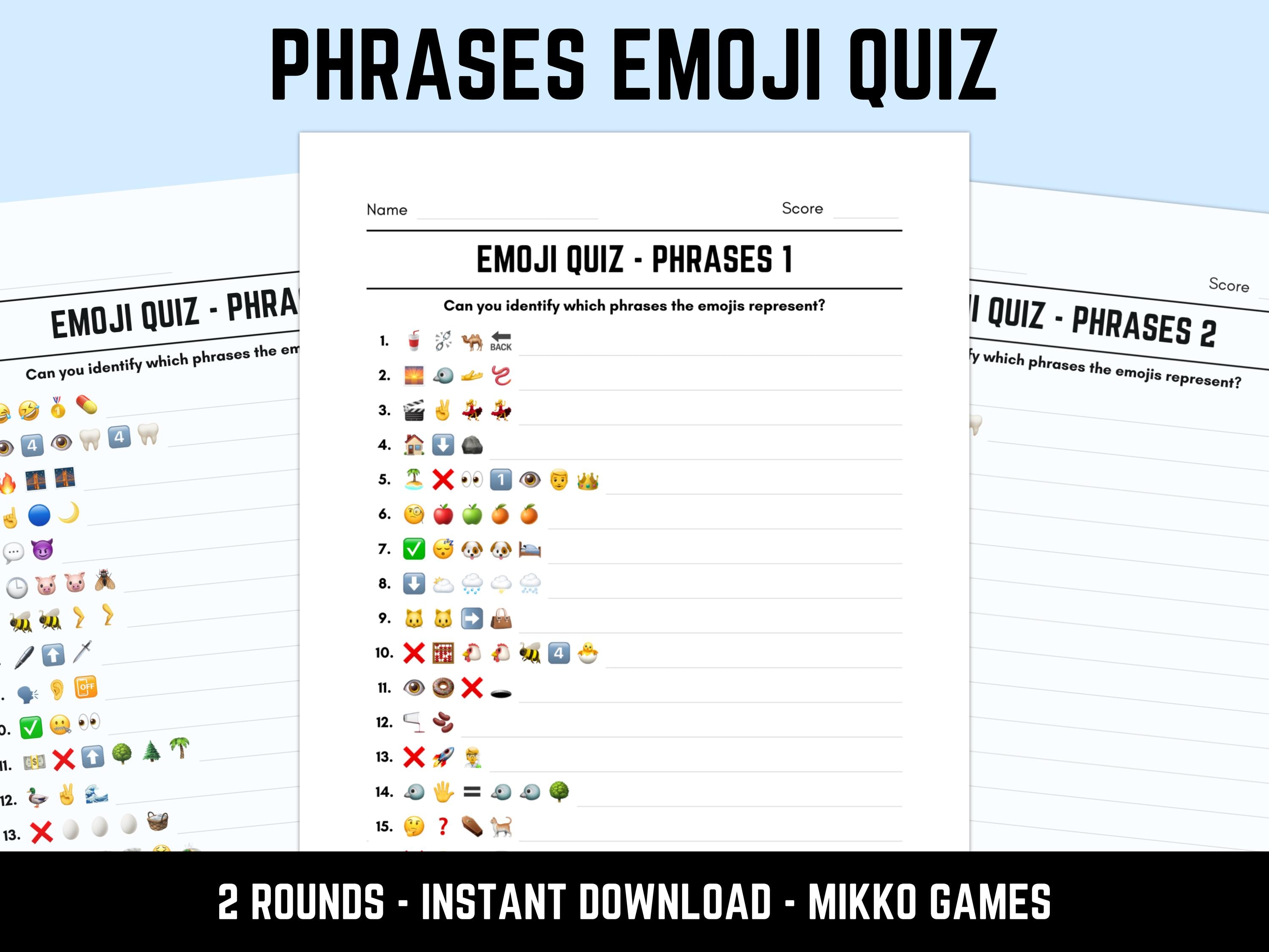 Printable Phrases Emoji Quiz With Answers: Emoji Pictionary Sheets ...