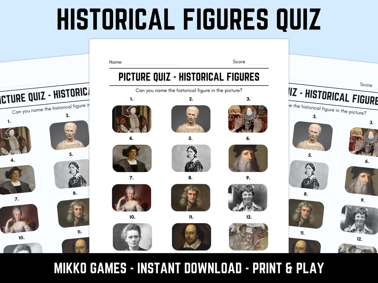 Printable Historical Figures Picture Quiz With Answers: Famous Faces ...