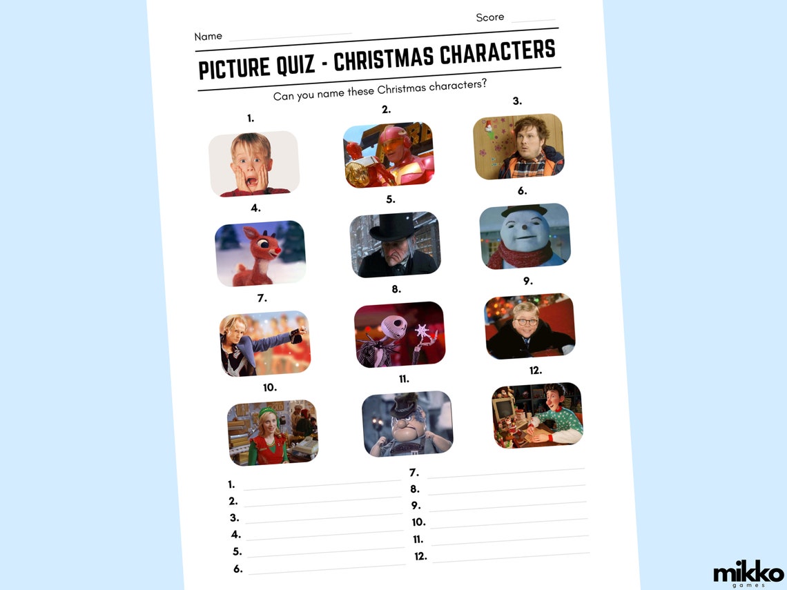 Printable Christmas Characters Picture Quiz With Answers - Etsy