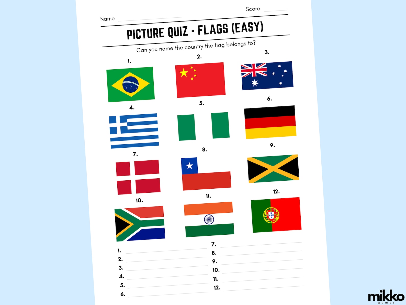 Printable Flags Picture Quiz With Answers - Etsy