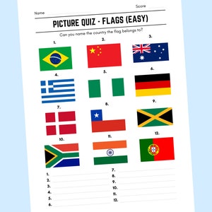 Printable Flags Picture Quiz With Answers - Etsy