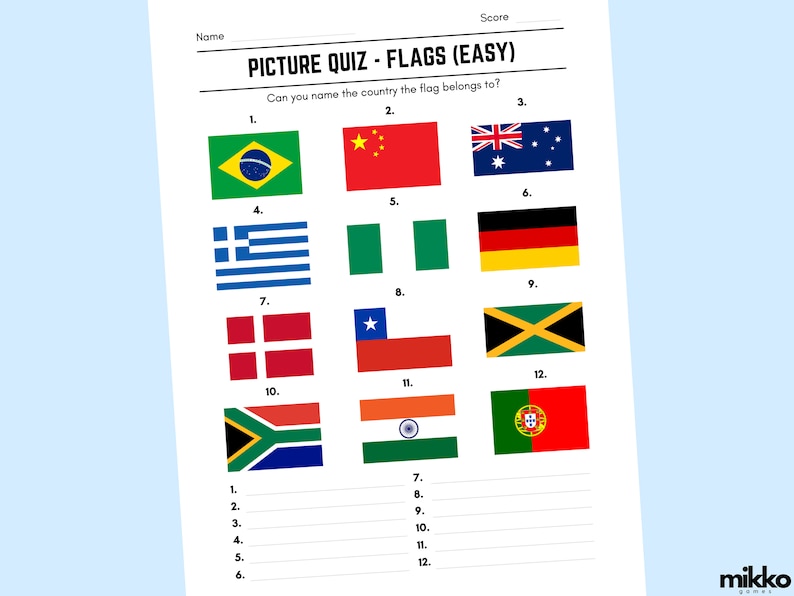 Printable Flags Picture Quiz With Answers - Etsy
