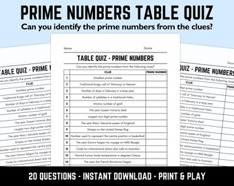 Printable Prime Numbers Table Quiz With Answers: Downloadable Pub Quiz ...
