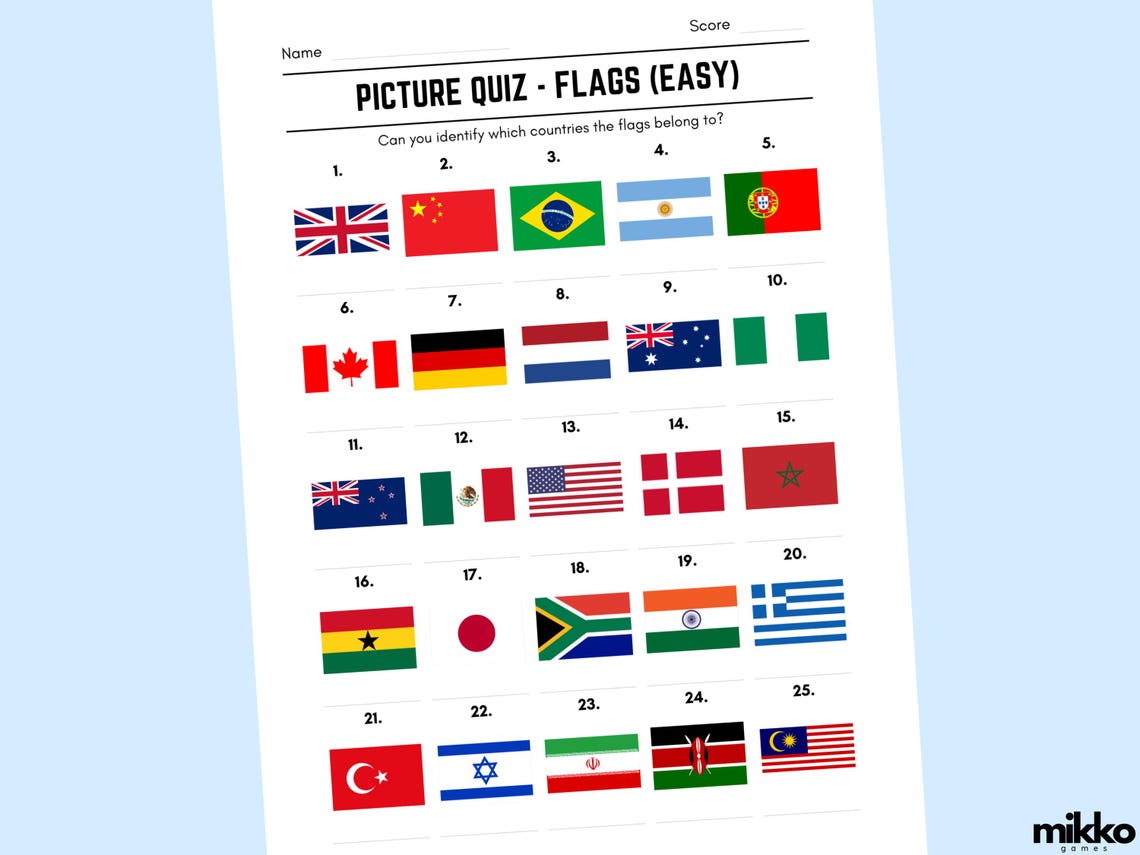Printable Flags Picture Quiz With Answers: Picture Round Quiz Sheets ...