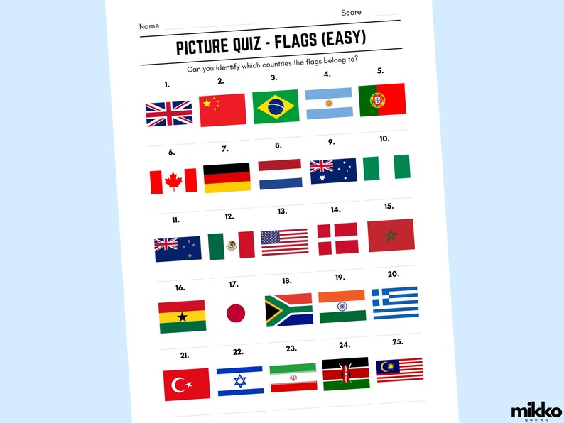 Printable Flags Picture Quiz With Answers: Picture Round Quiz Sheets ...