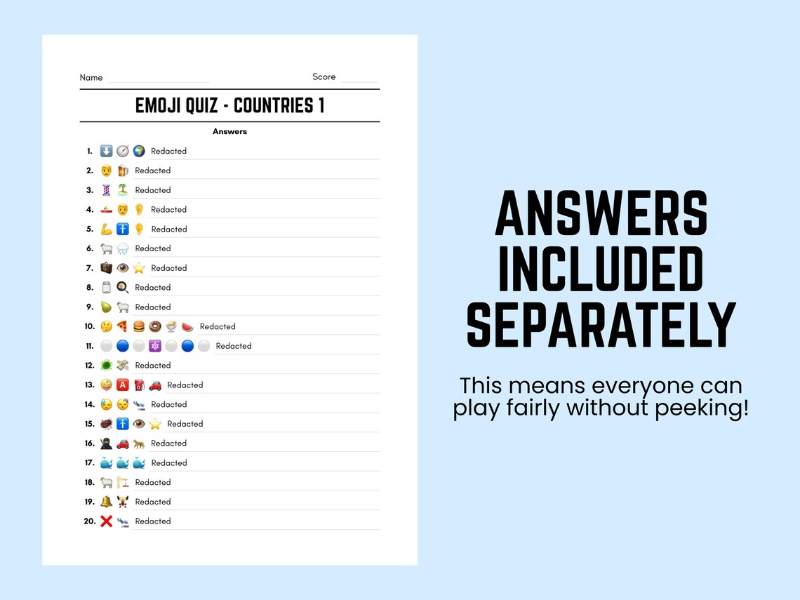 Printable Countries Emoji Quiz With Answers: Emoji Pictionary Sheets ...