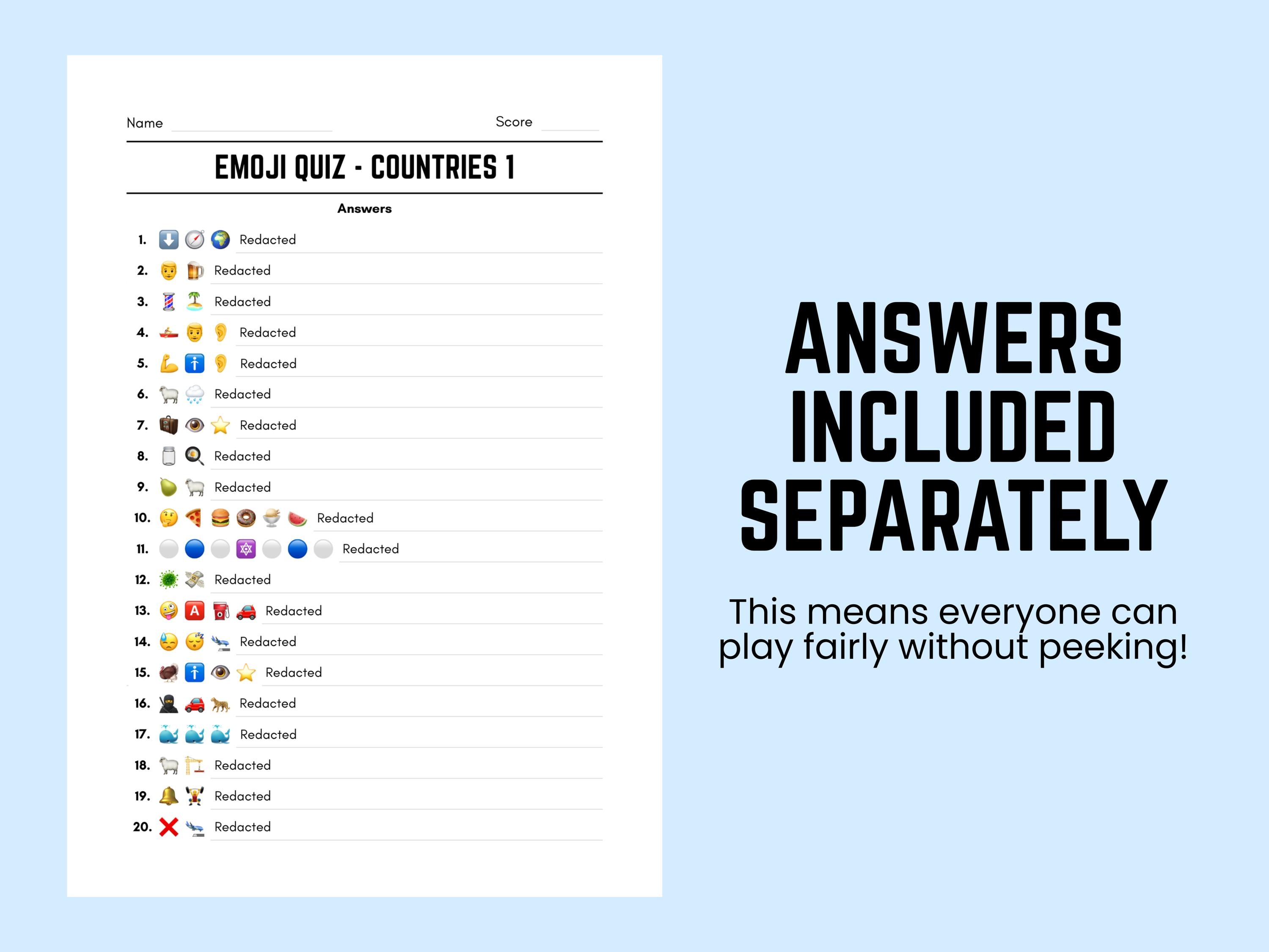 Printable Countries Emoji Quiz With Answers: Emoji Pictionary Sheets ...