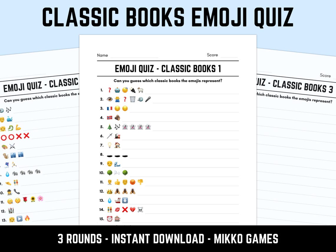 Printable Classic Books Emoji Quiz With Answers: Emoji Pictionary ...