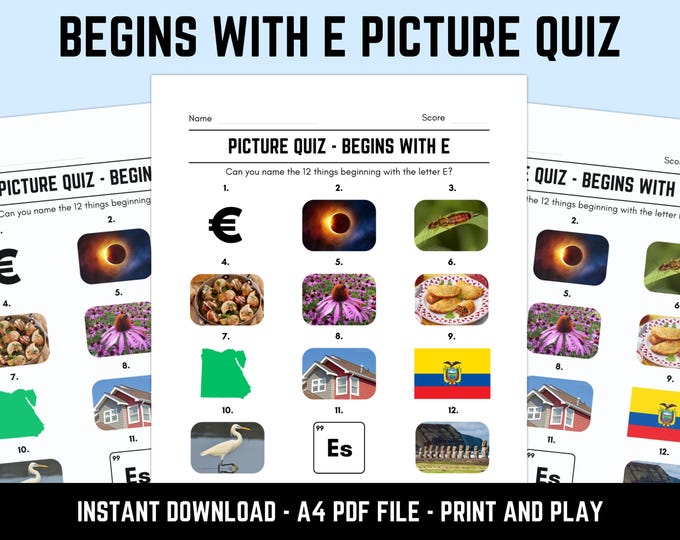 Printable Begins With E Picture Quiz With Answers | Picture Round Quiz ...