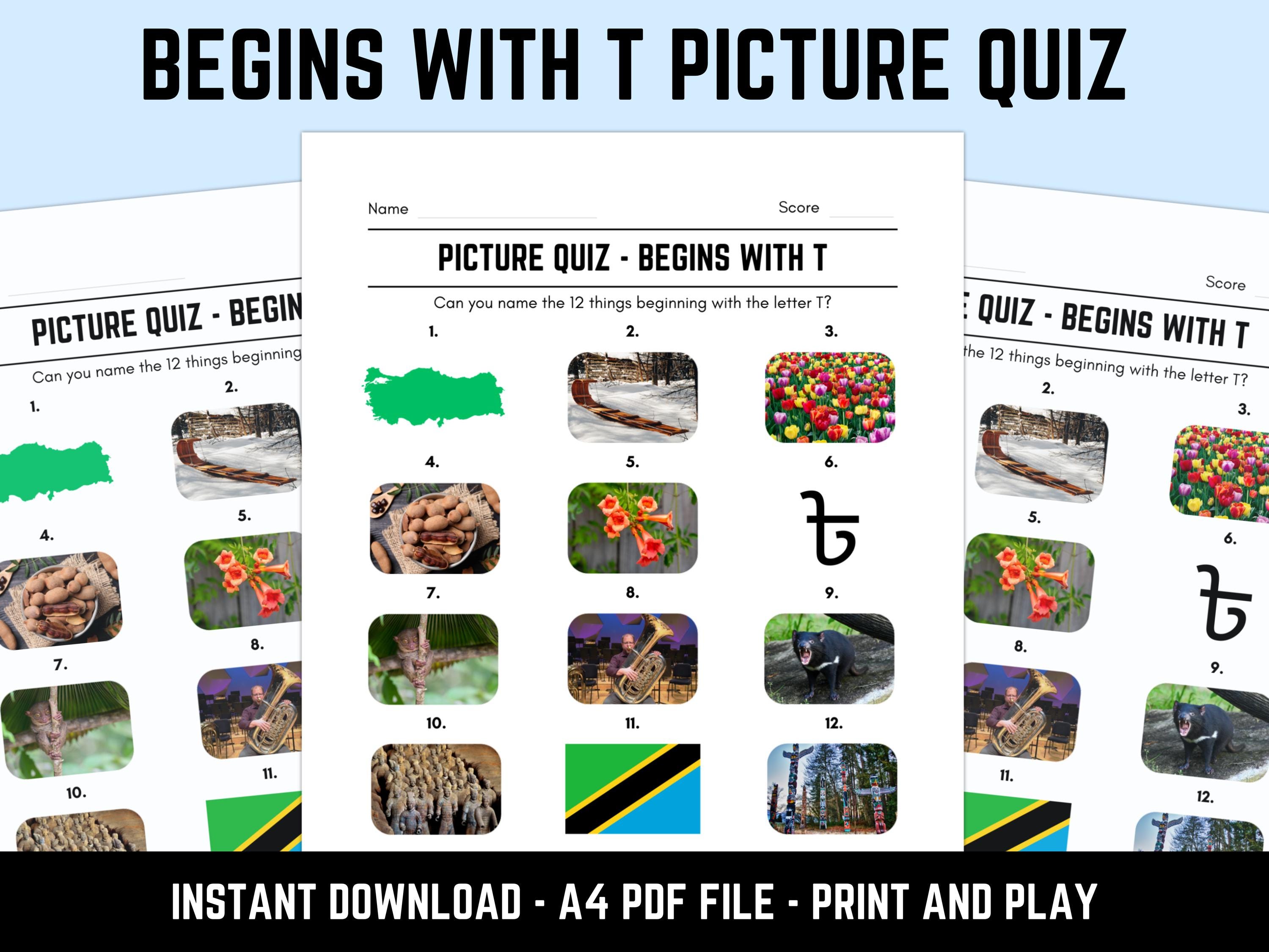 Printable Begins With T Picture Quiz With Answers Picture Round Quiz ...