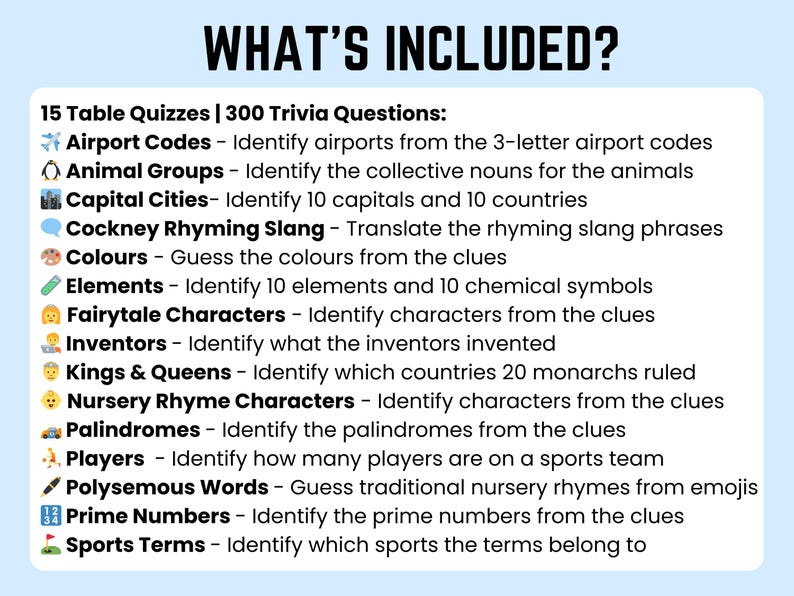 Table Quiz Bundle: 15 Printable Quizzes in 1, Table Round Quiz Sheets ...