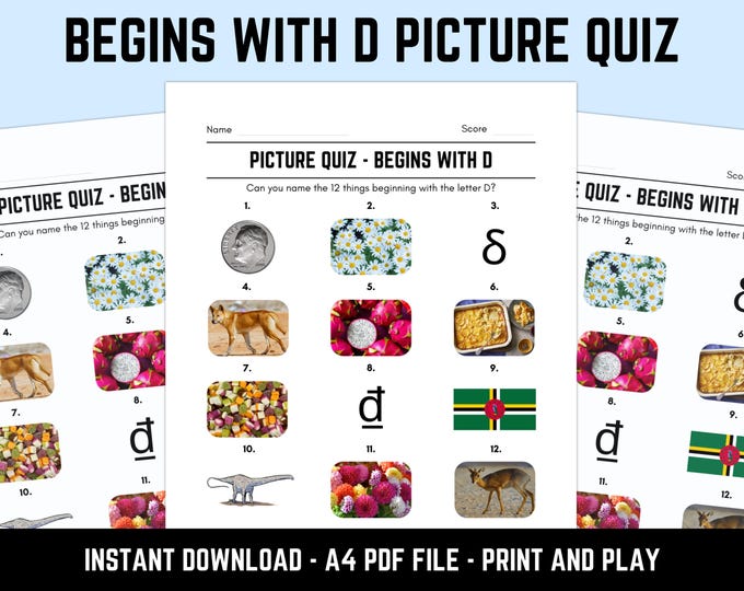 Printable Begins With D Picture Quiz With Answers | Picture Round Quiz ...