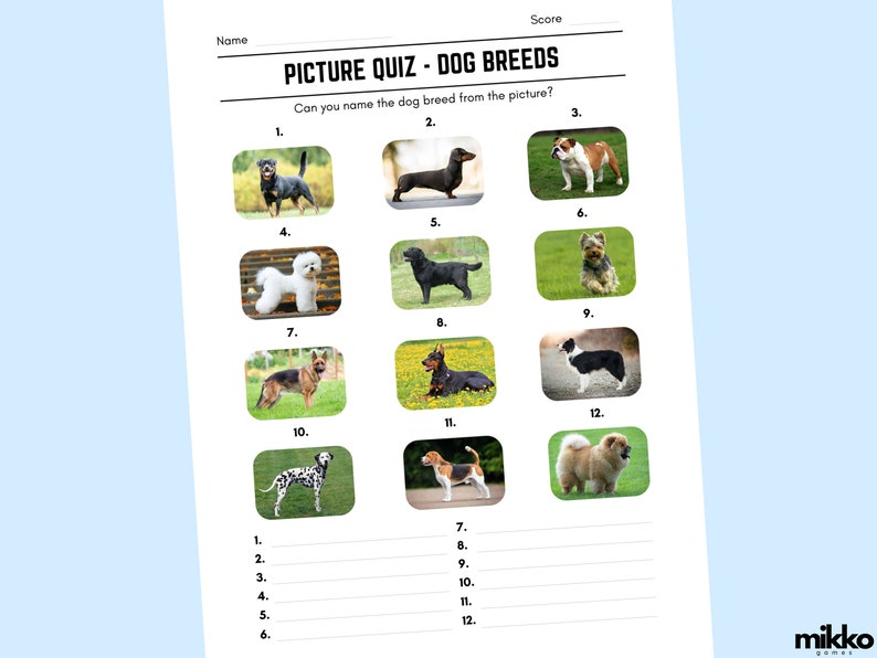 Printable Dog Breeds Picture Quiz With Answers - Etsy