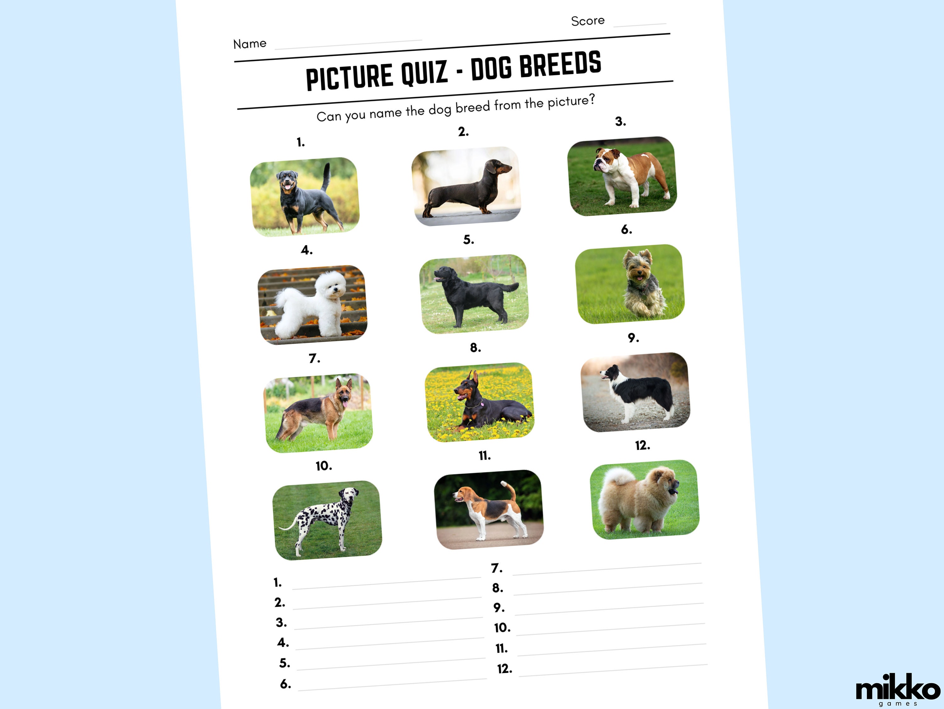 Printable Dog Breeds Picture Quiz With Answers - Etsy