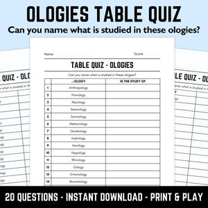 Printable Ologies Table Quiz With Answers | Downloadable Pub Quiz ...