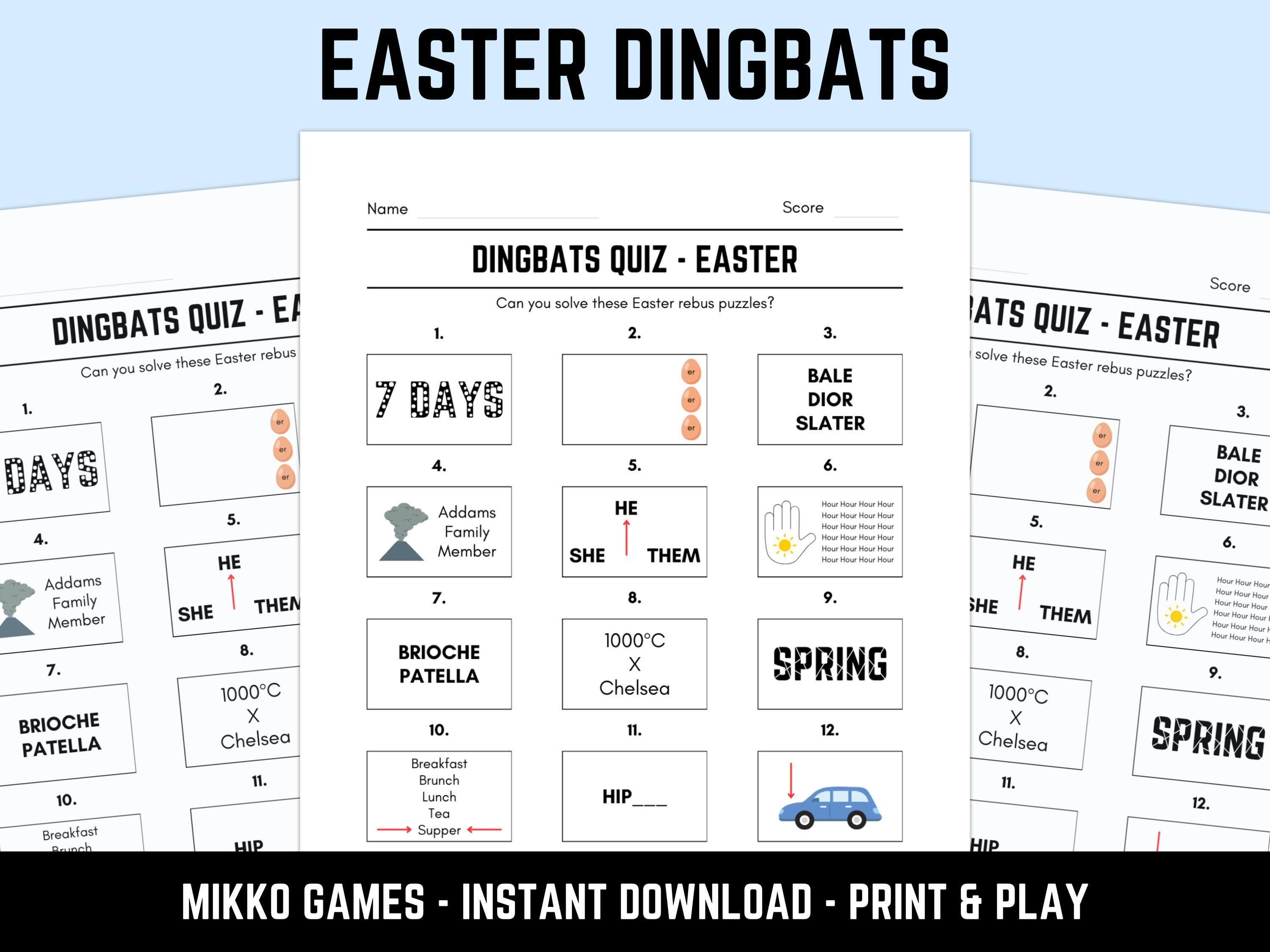 Printable Easter Dingbats Picture Quiz With Answers: Downloadable Rebus ...