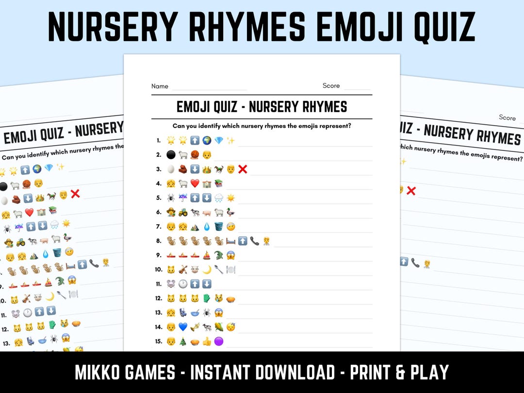 Printable Nursery Rhymes Emoji Quiz With Answers: Emoji Pictionary ...