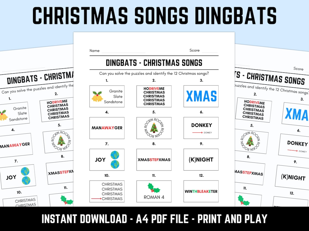 Printable Christmas Songs Dingbats Picture Quiz With Answers ...