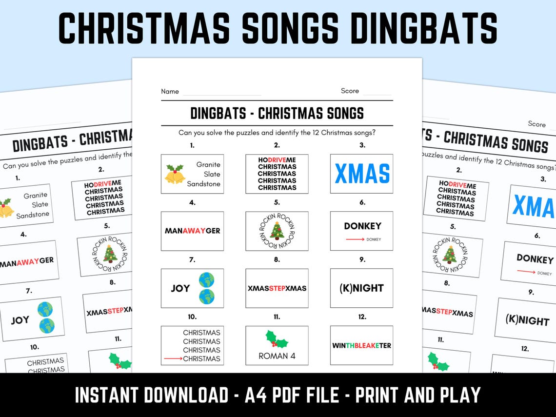 Printable Christmas Songs Dingbats Picture Quiz With Answers ...