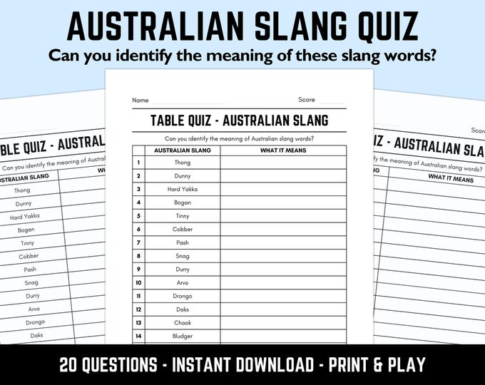 Printable Australian Slang Table Quiz With Answers | Downloadable Pub ...