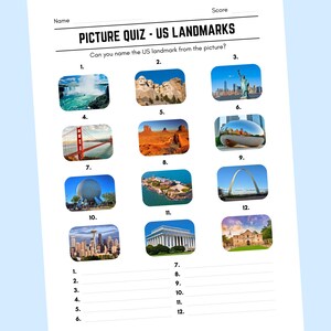 Printable US Landmarks Picture Quiz With Answers | Picture Round Quiz ...