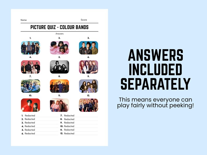 Printable Colour Bands Picture Quiz With Answers: Picture Round Quiz ...