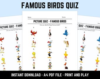 Printable Famous Birds Picture Quiz: Downloadable Pub Quiz Trivia ...