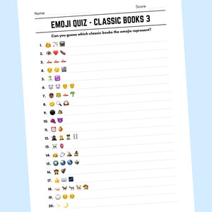 Printable Classic Books Emoji Quiz With Answers: Emoji Pictionary ...