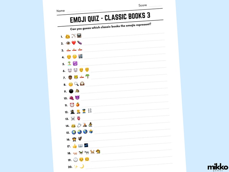 Printable Classic Books Emoji Quiz With Answers: Emoji Pictionary ...