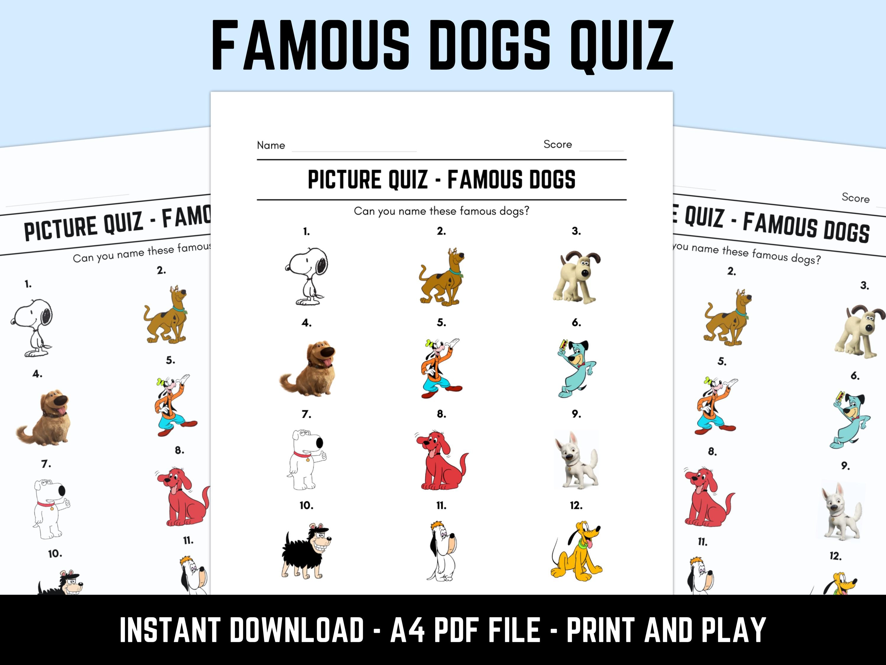 Printable Famous Dogs Picture Quiz With Answers: Picture Round Quiz ...