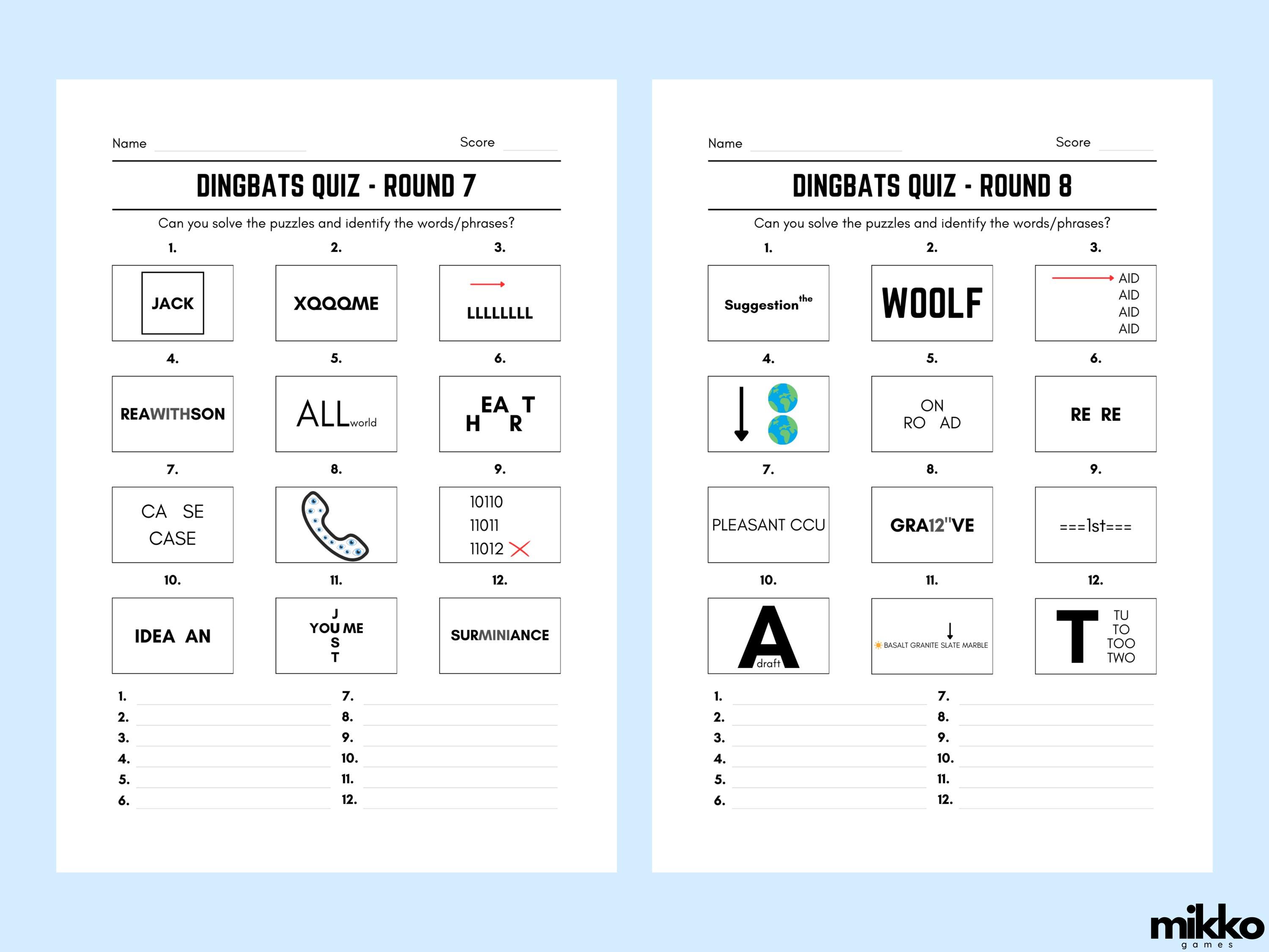 Dingbats Quiz Bundle: 12 Printable Picture Quizzes in 1, Downloadable ...