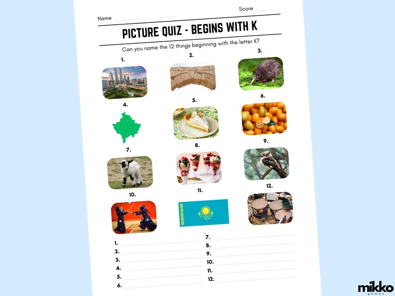 Printable Begins With K Picture Quiz With Answers Can you guess the 12 ...